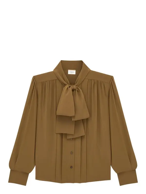 Saint Laurent Silk Crepe De Chine Lavallière Blouse - Algue