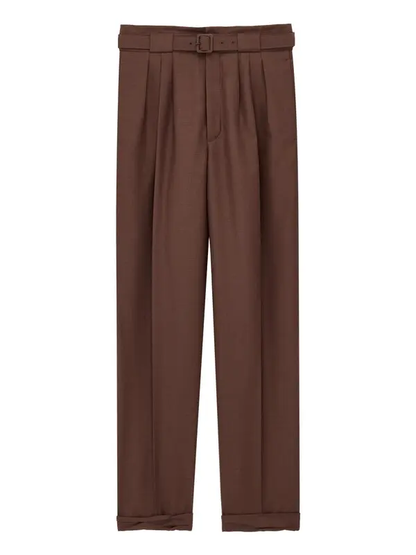 Saint Laurent Wool And Mohair Wide-leg Tailored Pants - Chocolat