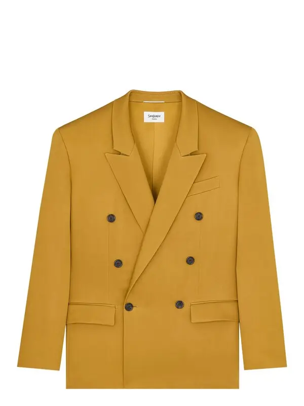 Saint Laurent Double-breasted Peak Lapel Silk Jacket - Mordore