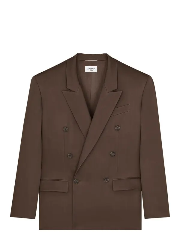 Saint Laurent Double-breasted Silk Satin Jacket - Chocolat