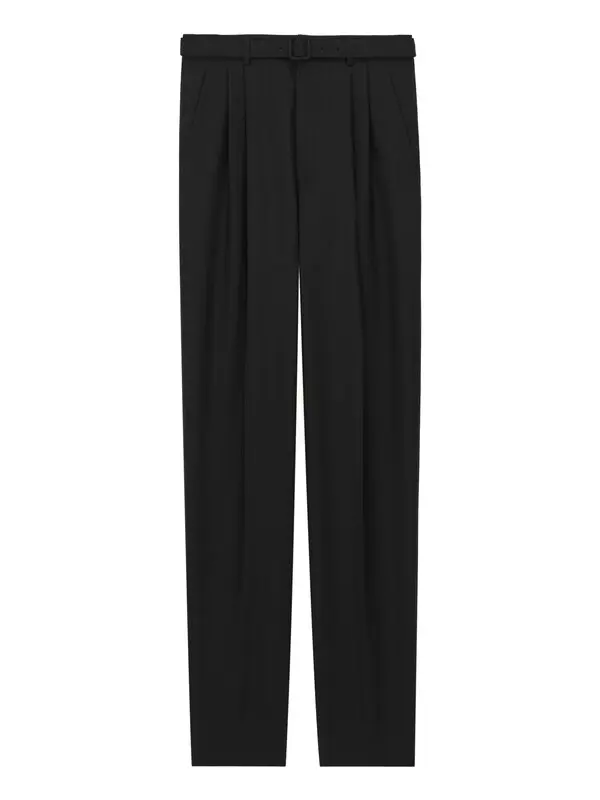 Saint Laurent Wool Gabardine Slim-fit Belted Pants - Noir