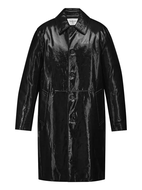 Saint Laurent Bubbled Lambskin Zip-up Coat - Noir