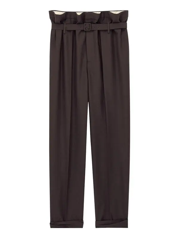 Saint Laurent Wool & Mohair Paperbag Waist Pants - Marron Fonce