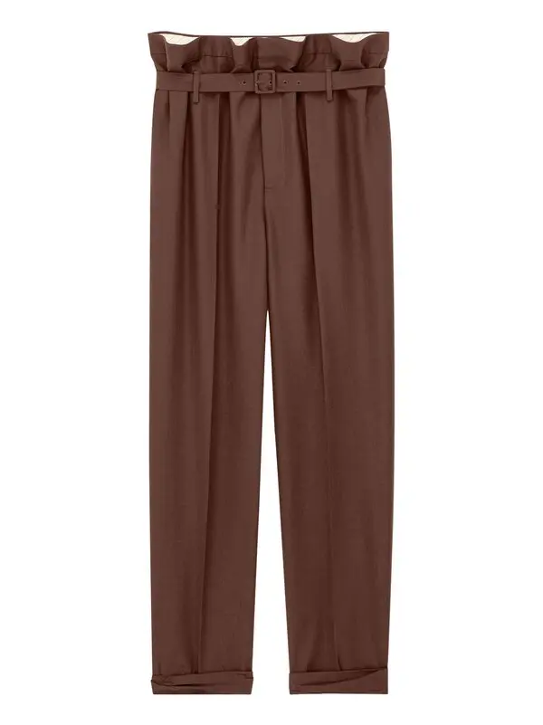 Saint Laurent Wool And Mohair Paperbag Waist Pants - Chocolat