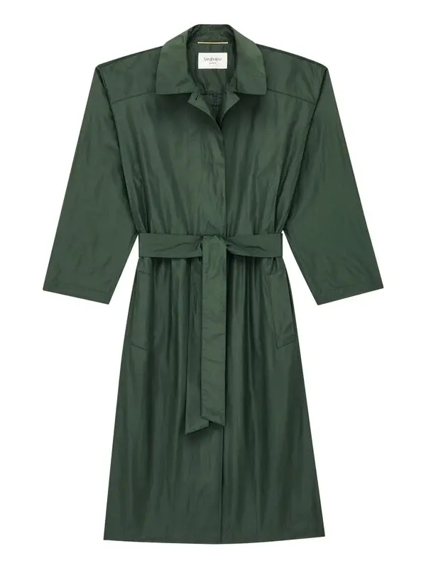 Saint Laurent Trench Coat In Silk - Vert Fonce