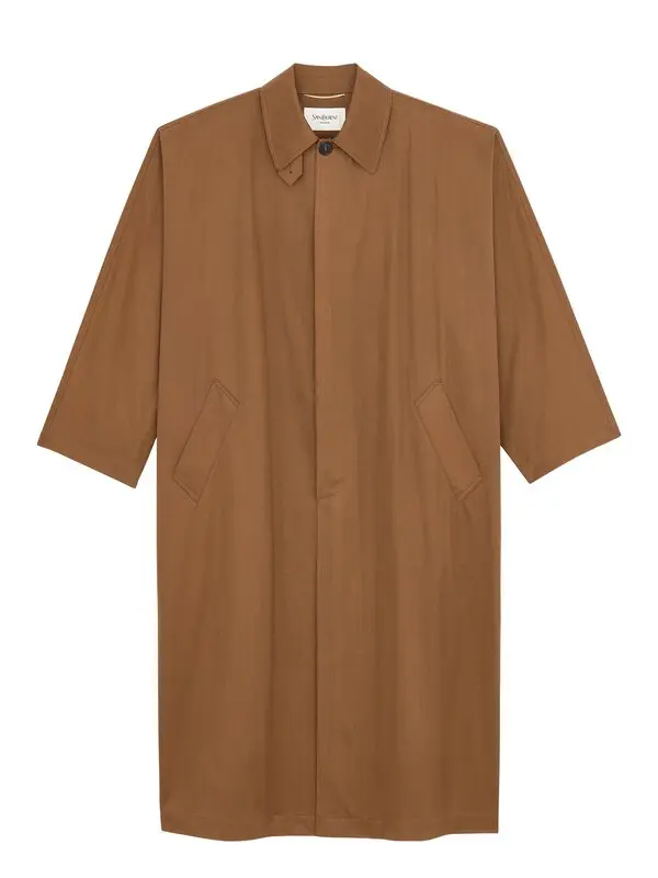 Saint Laurent Trench Coat In Water-repellent Cotton - Kaki Fonce