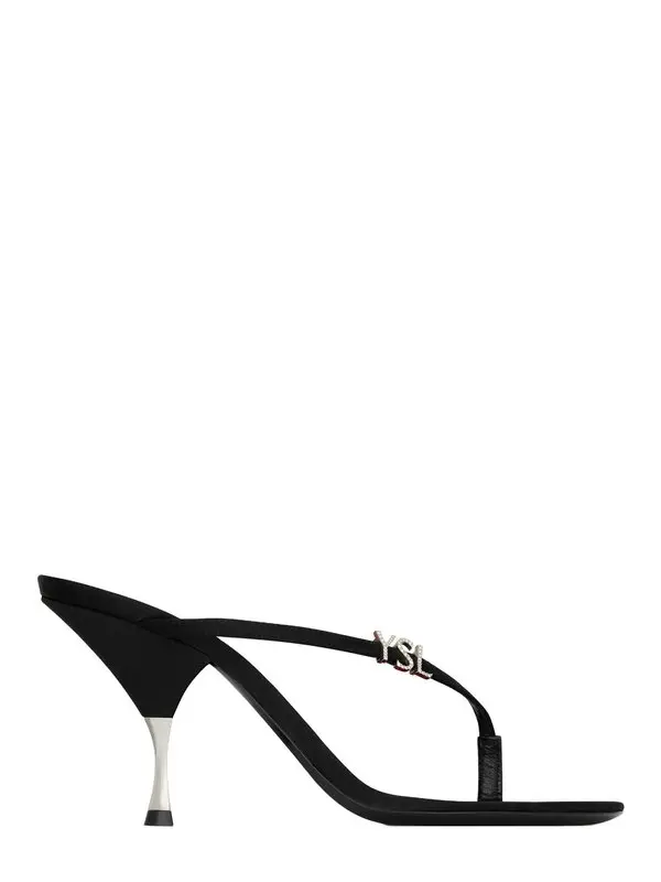Saint Laurent Jerry Mules In Satin Crepe And Rhinestones - Black