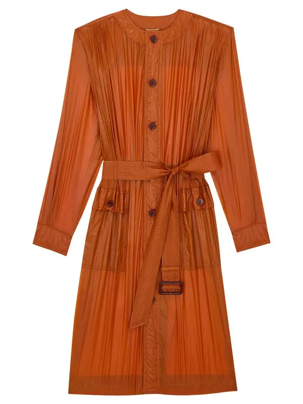 Saint Laurent Saharienne Dress In Nylon - Caramel
