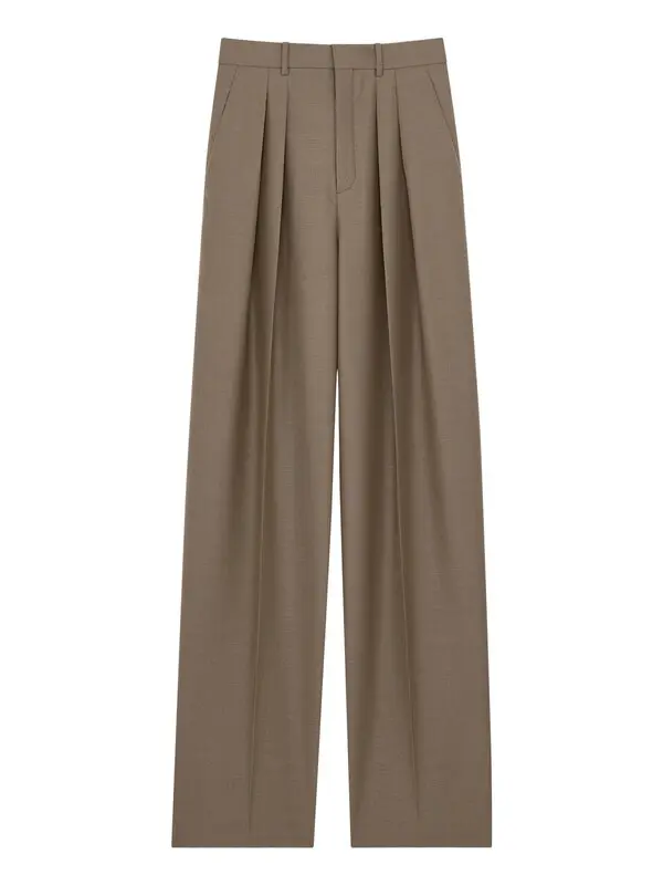 Saint Laurent Wide-leg Wool And Mohair Trousers - Marron Glace