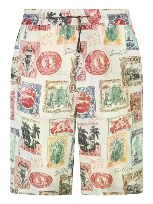 BILLIONAIRE Graphic Print Drawstring Shorts - Neutrals