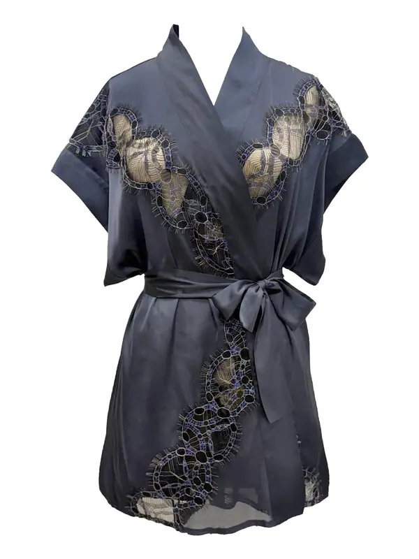 CAROL COELHO Satin And Iridescent Lace Short Kimono - Grey