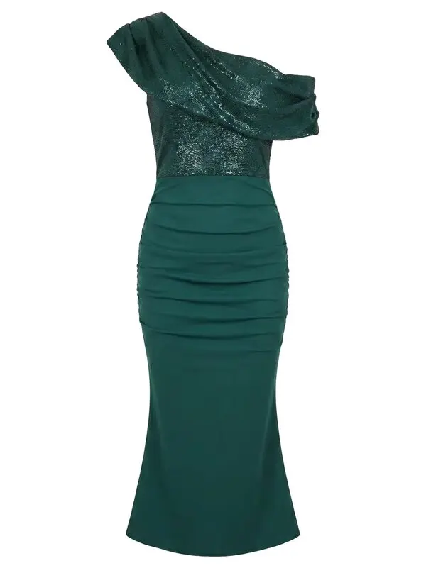ATOM LABEL Mercury Midi Dress In Forest Sparkle - Green