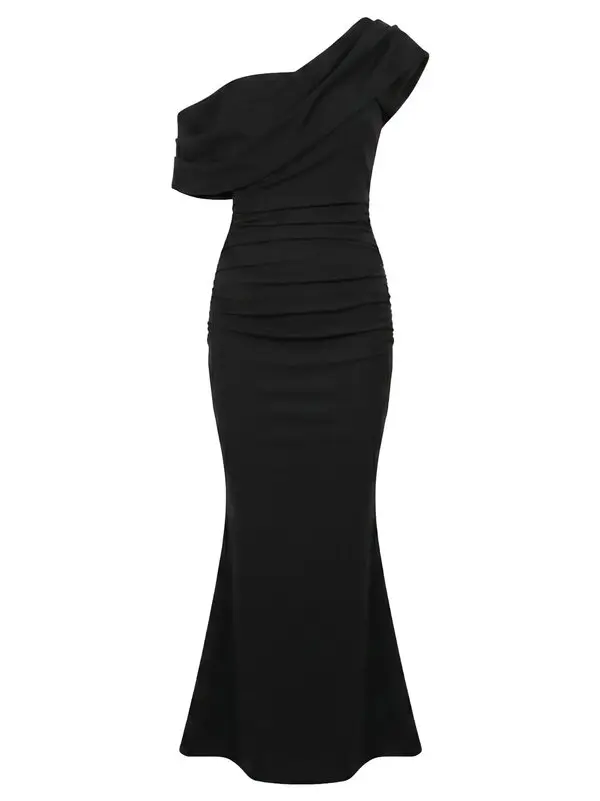 ATOM LABEL Nitrogen Gown One Shoulder, Fishtail Skirt - Black