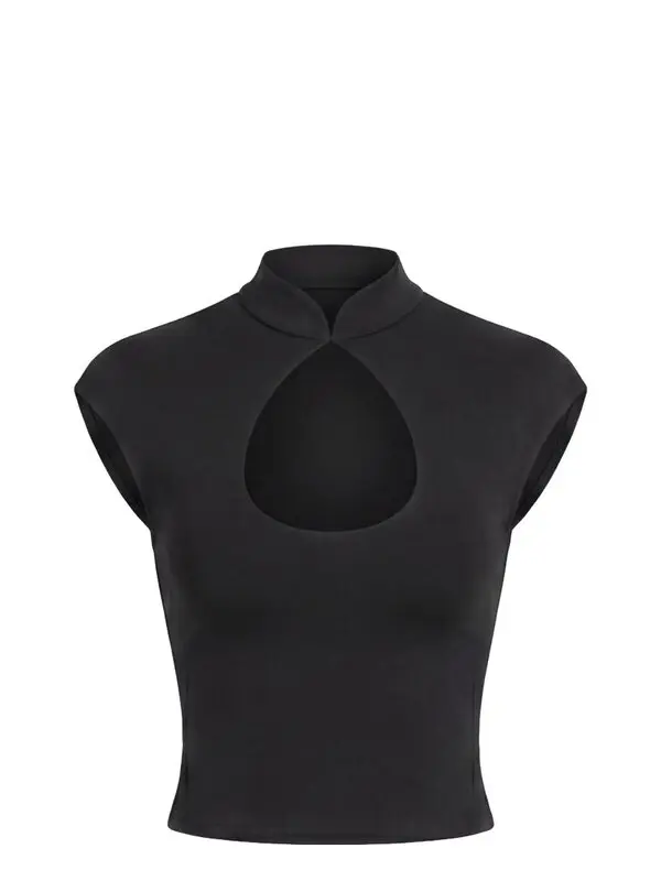 KHELA THE LABEL High Neck Cut-out Cropped Top - Black