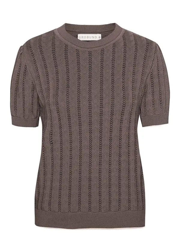 GROBUND Almine Knit Top With Contrast Trim - Brown