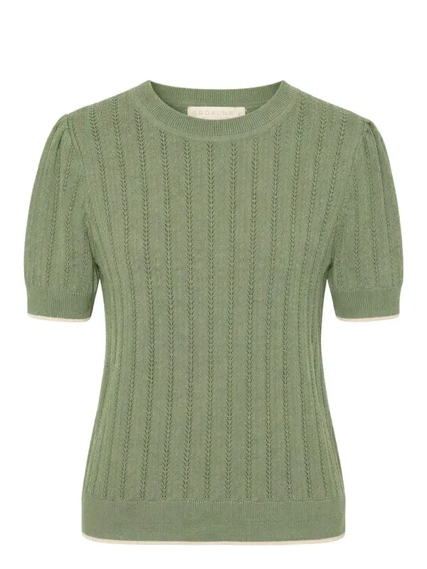 GROBUND Almine Knit Top With Contrast Trim - Green