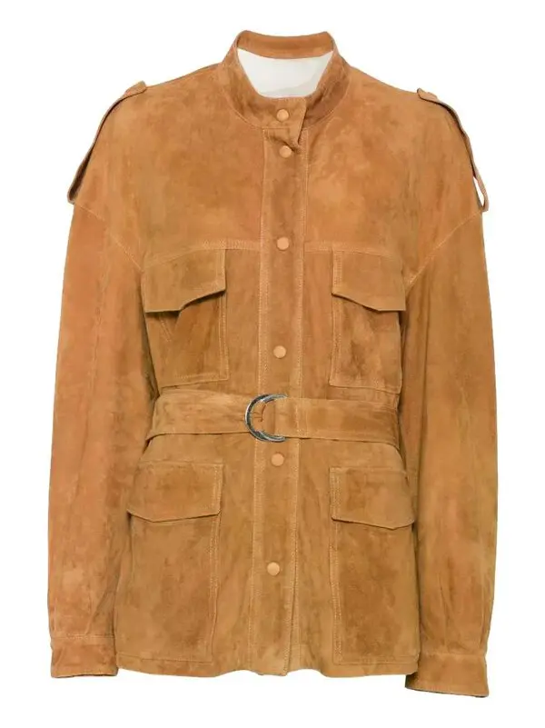CASSELL Sahariana Belted Suede Jacket - Brown