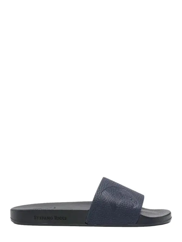 Stefano Ricci Eagle Embossed Leather Slides - Blue