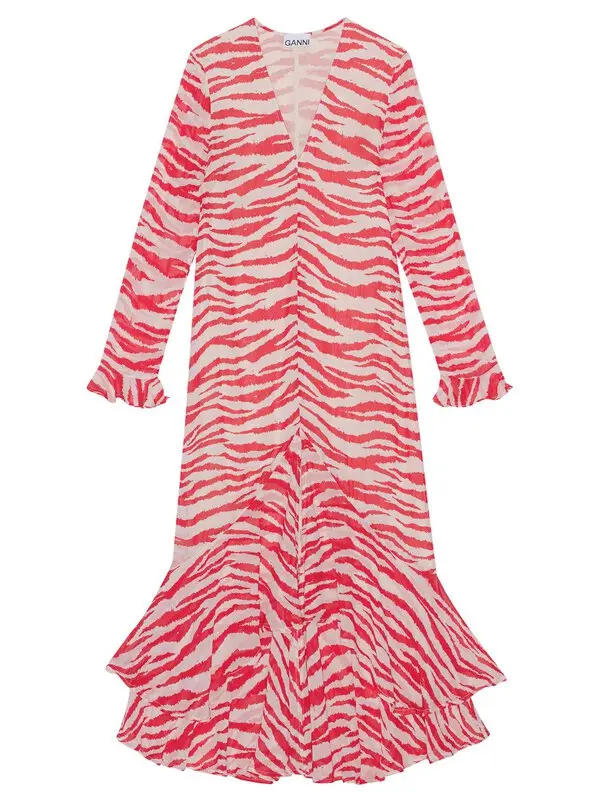 GANNI Printed Light Georgette Maxi Dress - Red