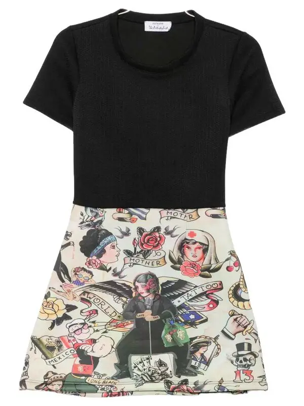 The Artistylist Tattoo-print Panelled Mini Dress - Neutrals