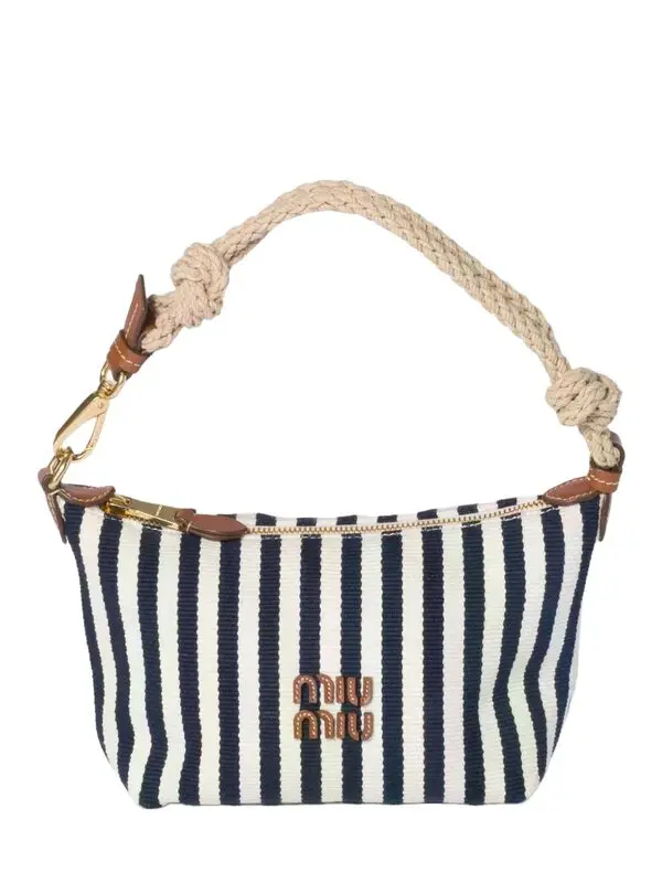 Miu Miu Striped Cotton Pouch With Leather Accents - Blue