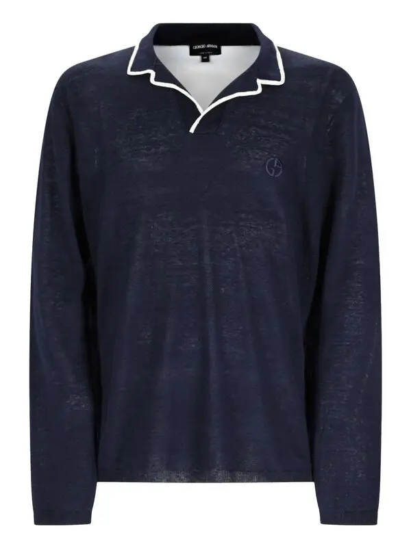 Giorgio Armani Polo In Lino E Seta - Blue