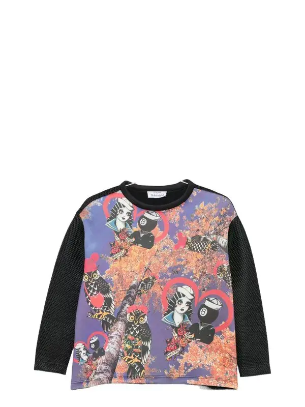 The Artistylist Graphic-print Mesh-panel Sweatshirt - Black