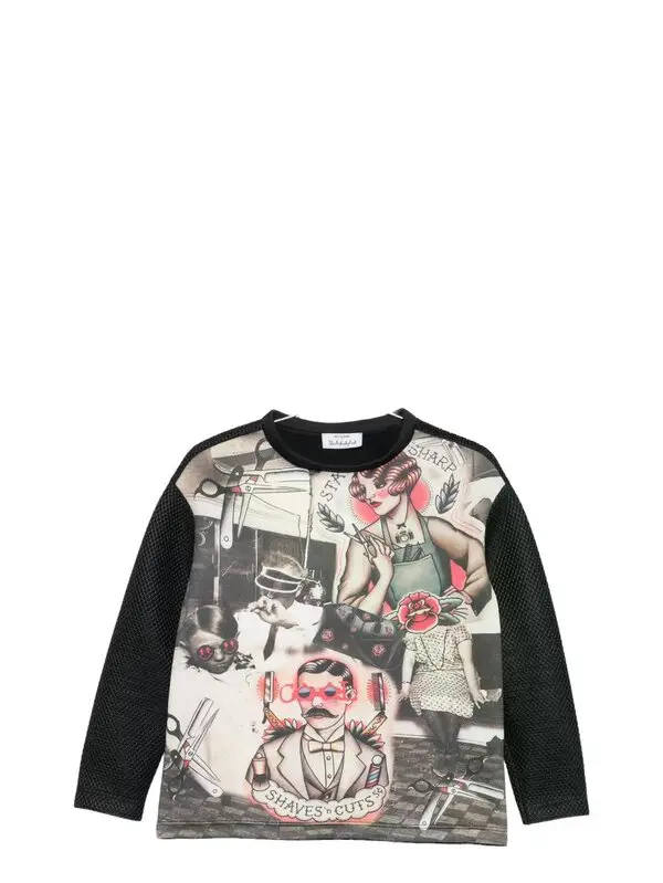 The Artistylist Graphic Print Mesh Sleeve Sweatshirt - Black