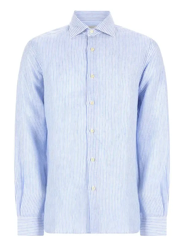 120% Lino Striped Linen Shirt - Azure