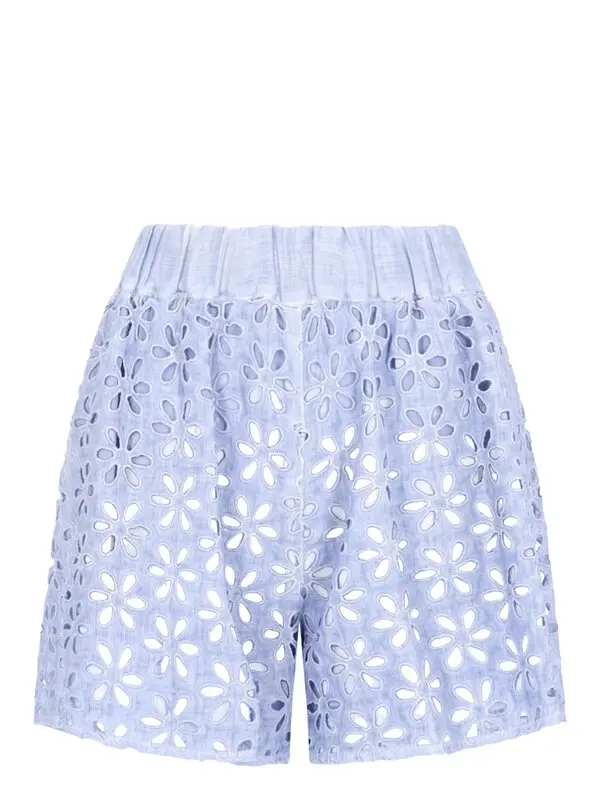 120% Lino Perforated Pattern Shorts - Azure