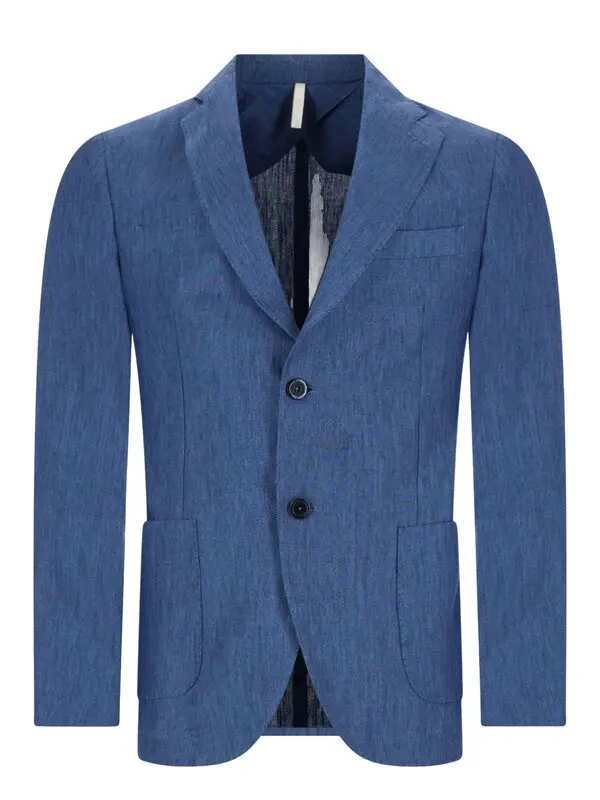 120% Lino Single Breasted Linen Jacket - Blue
