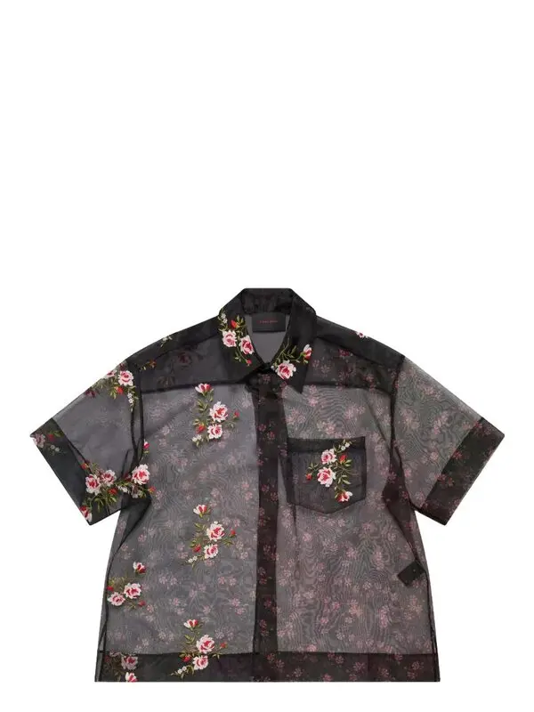 Simone Rocha Floral-embroidered Sheer Shirt - Black