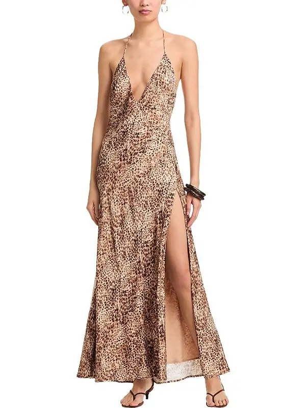 Bardot Lizbeth Halter Maxi Dress - Brown Leapard