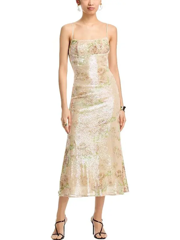 Bardot Adoni Sequin Mesh Midi Dress - Beige Floral