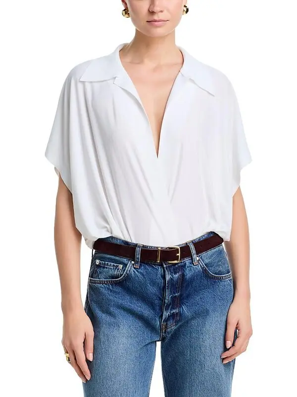 Norma Kamali Super Os Boyfriend Neck Shirt Bodysuit - Snow White
