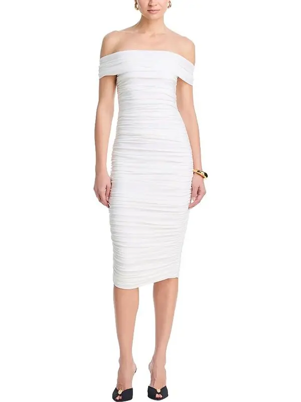 Norma Kamali Sleeveless Off-the-shoulder Shirred Midi Dress - Snow White