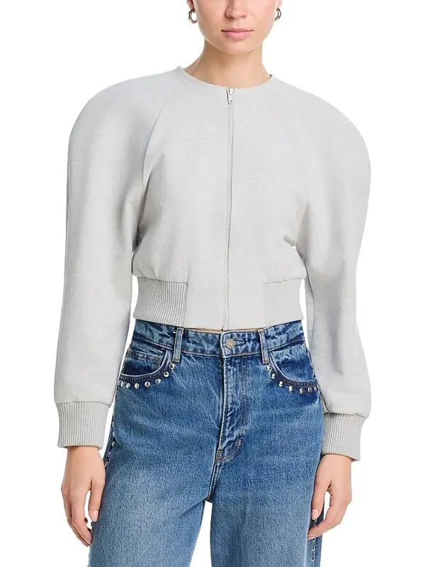 Norma Kamali Oversized Crewneck Bomber Jacket - Light Heather Grey