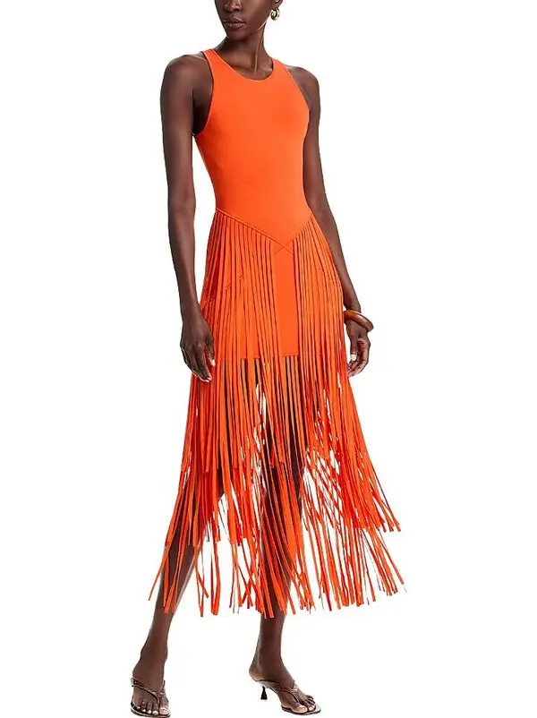 TOCCIN Jora Fringe Trim Racer Dress - Flame
