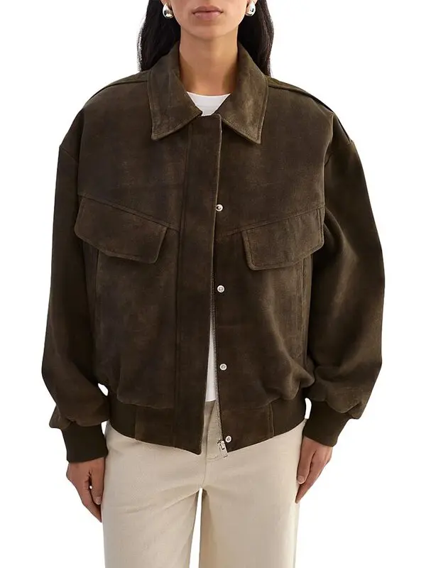 LAMARQUE Trevanna Suede Oversized Bomber Jacket - Distressed Brown