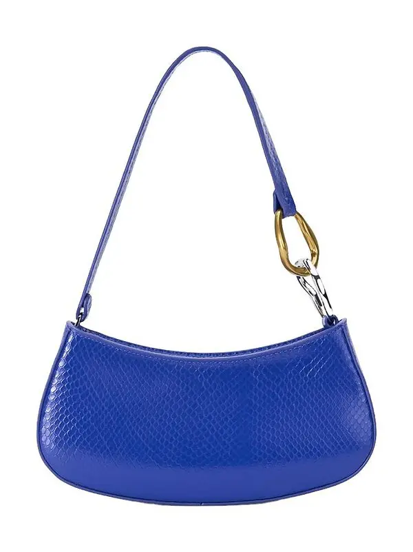Staud Ollie Embossed Leather Shoulder Bag - Cobalt Snake Leather