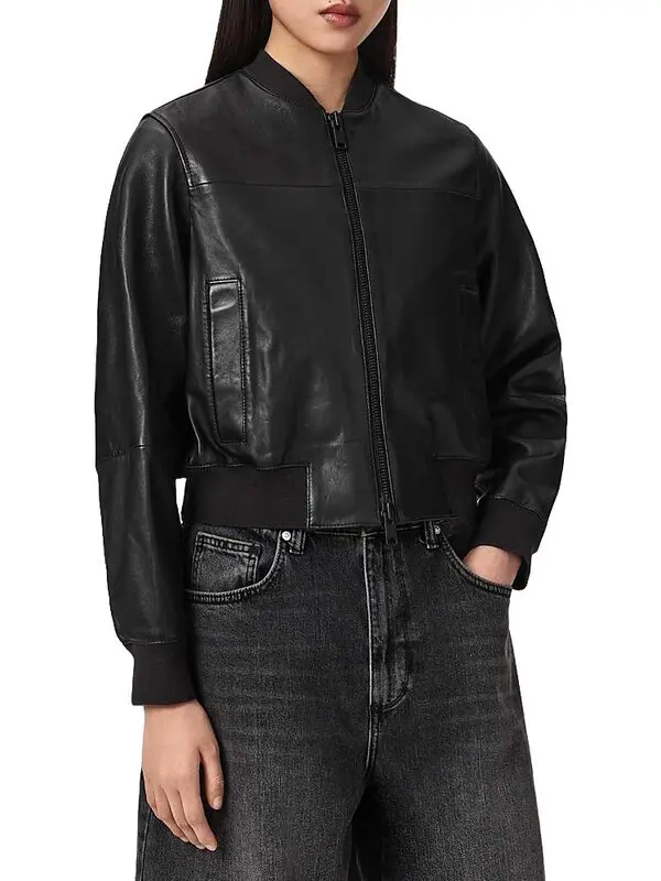 ALLSAINTS Leather Zip-up Bomber Jacket - Black