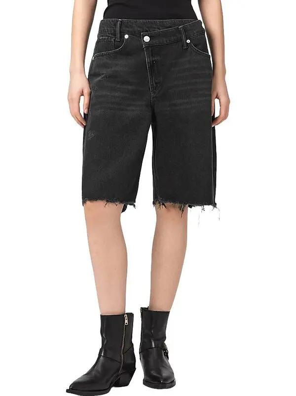 ALLSAINTS Aki Crossover Denim Shorts - Washed Black