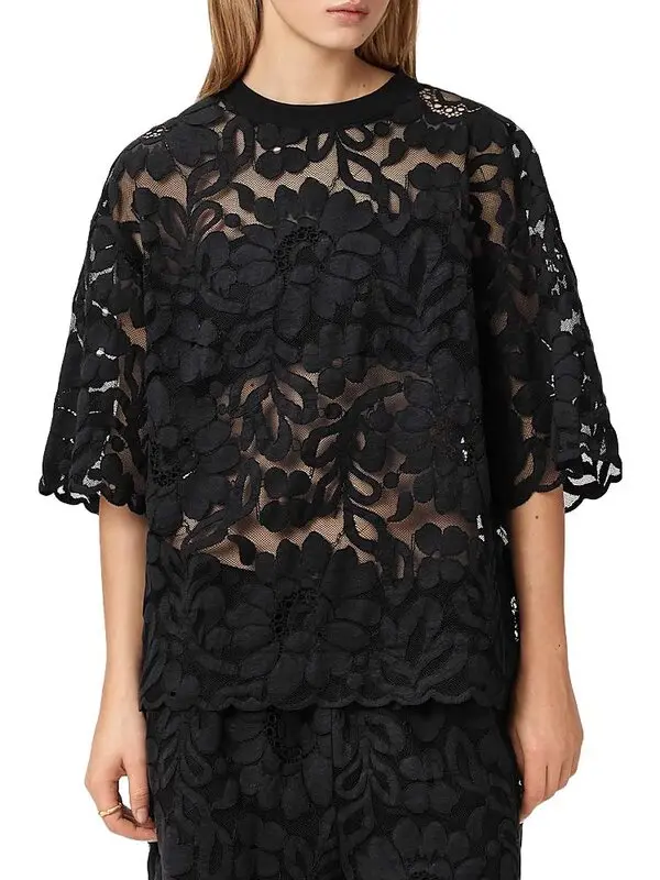 ALLSAINTS Amelie Lace Tee - Black