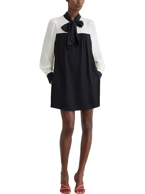 REISS Cam Shift Dress With Bow Neck - Navy/ivory