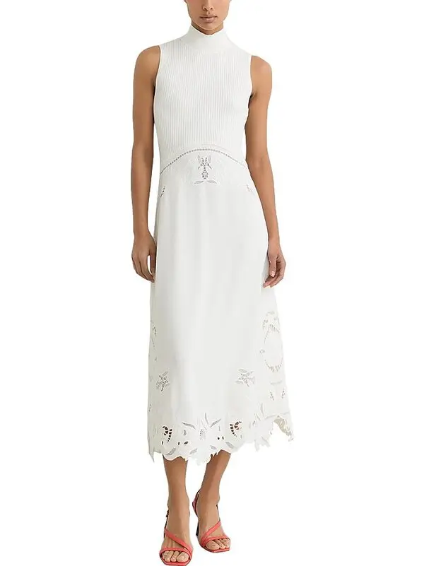 REISS Phoenix Sleeveless High Neck Midi Dress - Ivory
