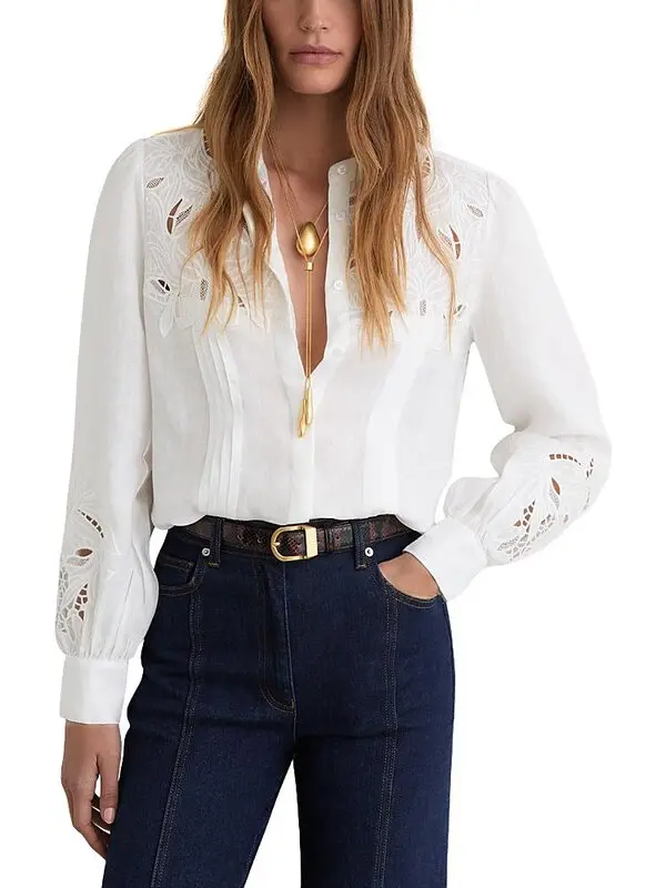 REISS Ida Linen Blouse - Ivory