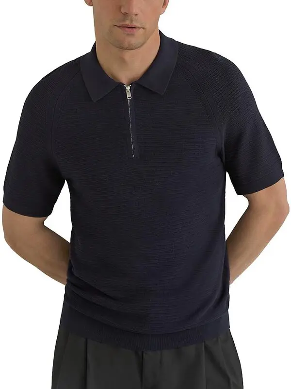 REISS Estate Regular Fit Half Zip Textured Polo Shirt - Navy