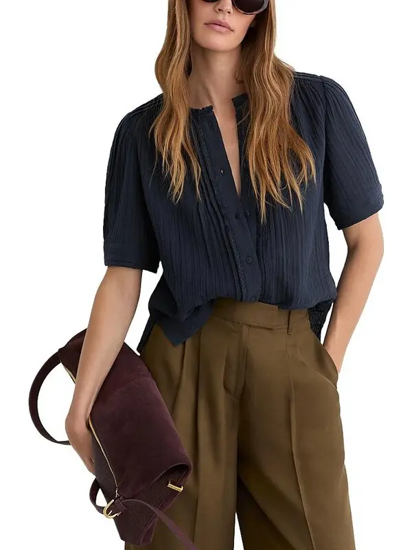 REISS Aurelia Muslin Top - Navy
