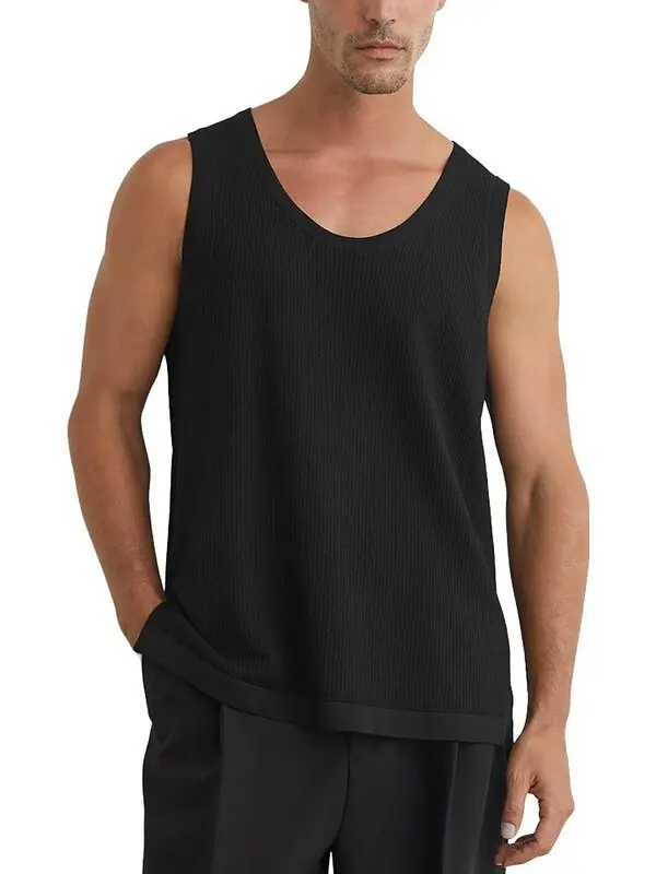 REISS Watson Regular Fit Textured Tank Top - Black