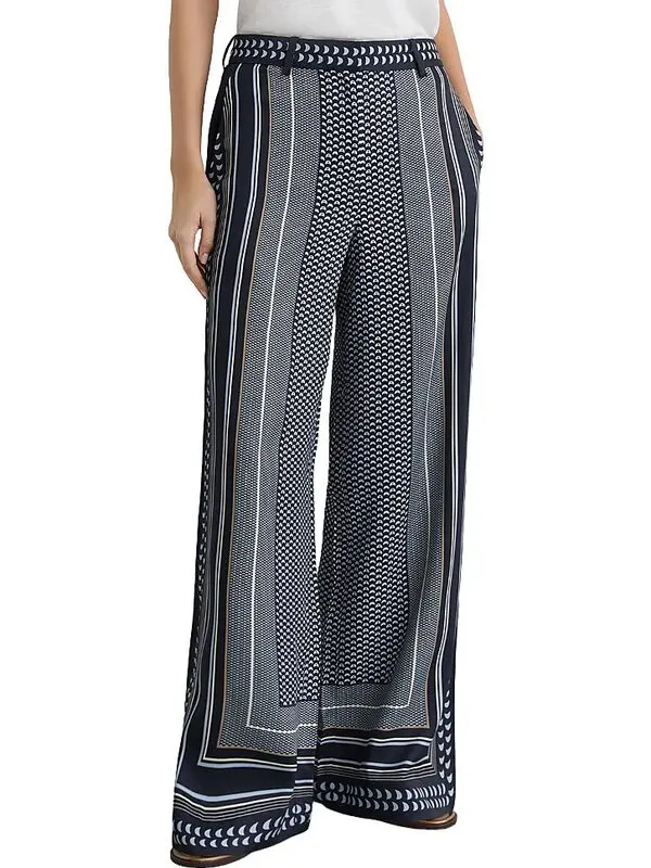 REISS Petite Anna Wide Leg Printed Trousers - Navy